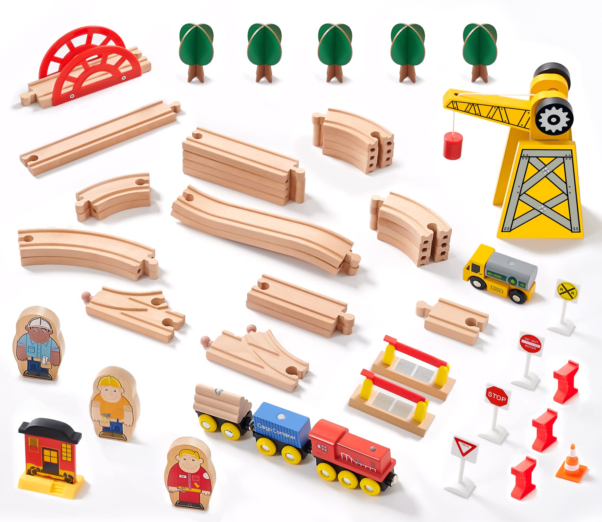 55Pcs Crane Train Set Bundle with 52 Pcs Train Track Expansion - Gift Packed Toy Railway Kits-
