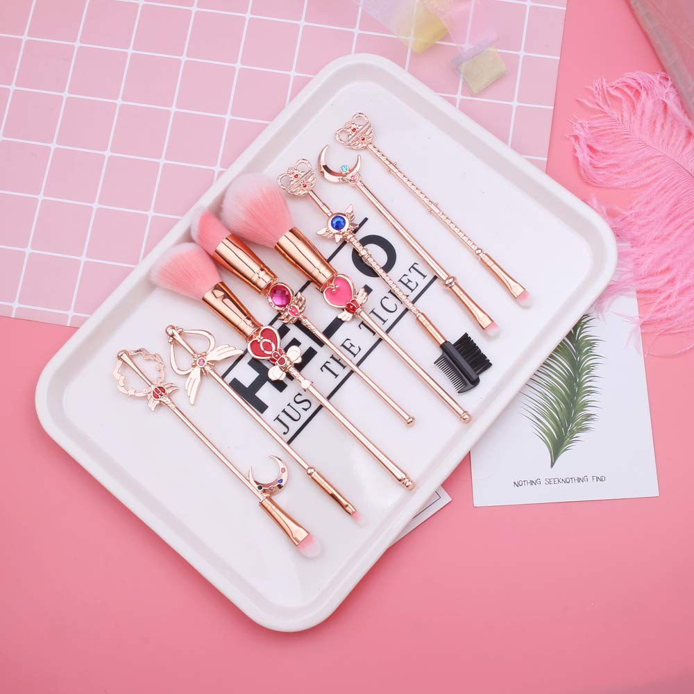 8 Pcs Kawaii Makeup Brush Set with Cute Pink Pouch, Cardcaptor Cosmetic Makeup Tool Sets & Kits for Daily Use and Valentine's Day/Thanksgiving/Birthday Gift - B