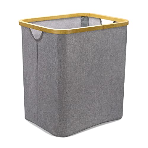 BROOKSTONE, Large Laundry Hamper with Handles, Stylish Bamboo Trim, Dirty Clothes Hamper Basket, Perfectly Sized at 17.25ā X 16.25ā X 13.25, Use as Storage Organizer, Save Space in Bedroom / Bathroom