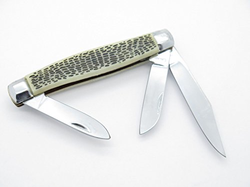 Artist Unknown Vintage Old Stock 1980s Made In China Snake Skin Stockman Folding Pocket Whittler Knife