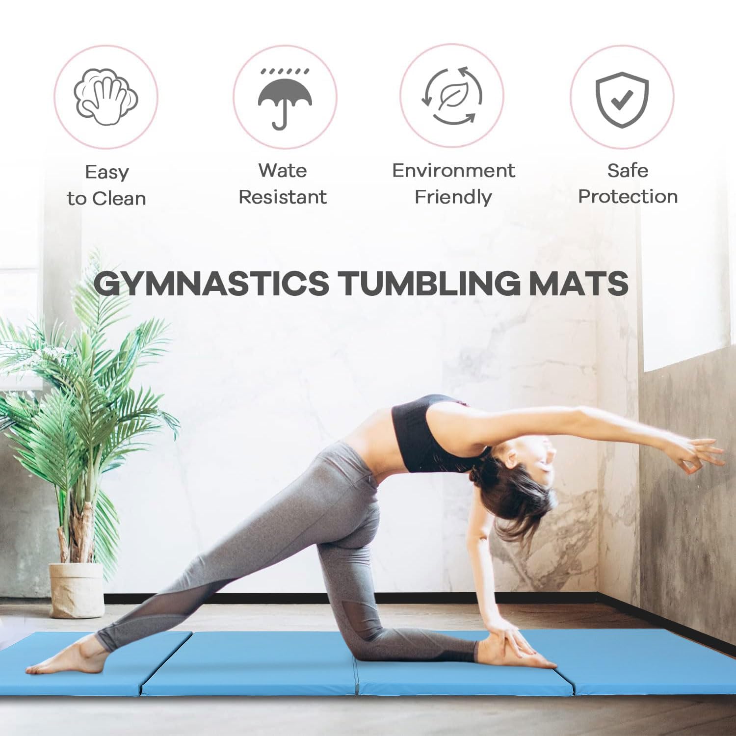 4 Pannel Folding Exercise Mat, 2 Inch Thick Gymnastics Mat 8’x4’, Gym Mat with Carrying Handles for MMA Yoga Stretching Gymnastics and Home Gym,Black