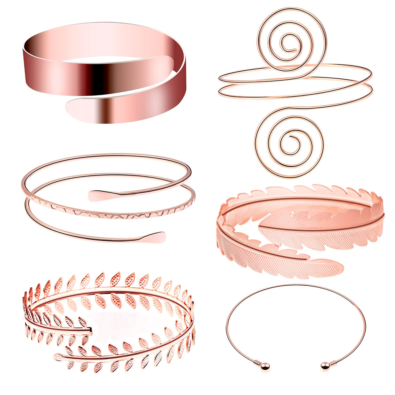 37YIMU 6 Pieces Arm Cuff Upper Arm Band Cuff Bracelet Bangle for Women Rose Gold Adjustable Armband Set
