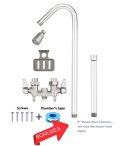Artiwell Outdoor Shower Fixture System,with Rustproof Riser and Riser Extension, Double Handle Utility Shower Faucet with Showerhead and Soap Dish, Polished Chrome