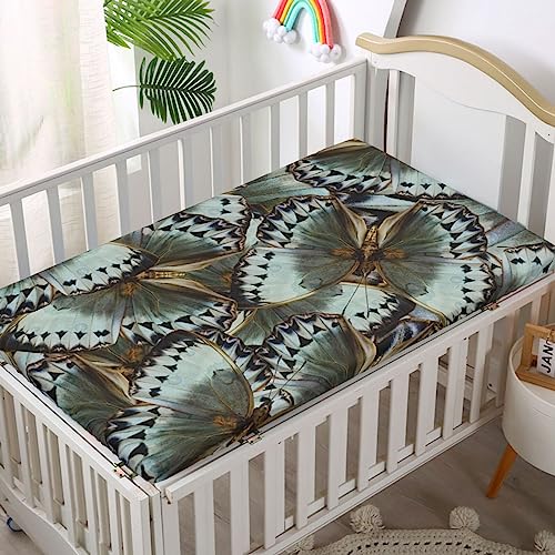 Exotic Themed Fitted Mini Crib Sheets,Portable Mini Crib Sheets Ultra Soft Material - Crib Mattress Sheet or Toddler Bed Sheet,24β x38β,Almond Green Black