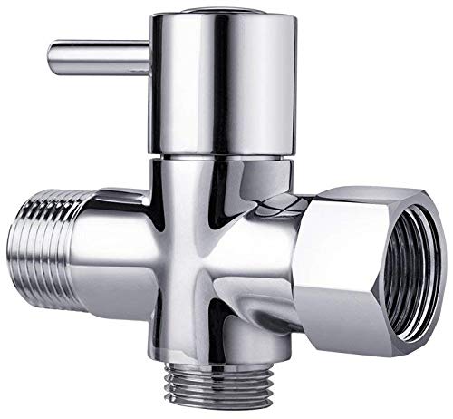 AVAbay All Brass T-Valve with Shut-Off Adapter, 3-Way Tee Connector with Chrome Finish, 3-Way T-Adapter with Shut Off Valve, T Adapter for Handheld Toilet Bidet Spray, 7/8"×7/8"×G1/2