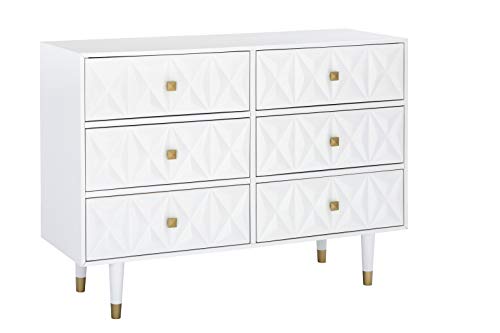 Linon Home Décor Sheerah Six Drawer Geo Texture White Dresser, Gold