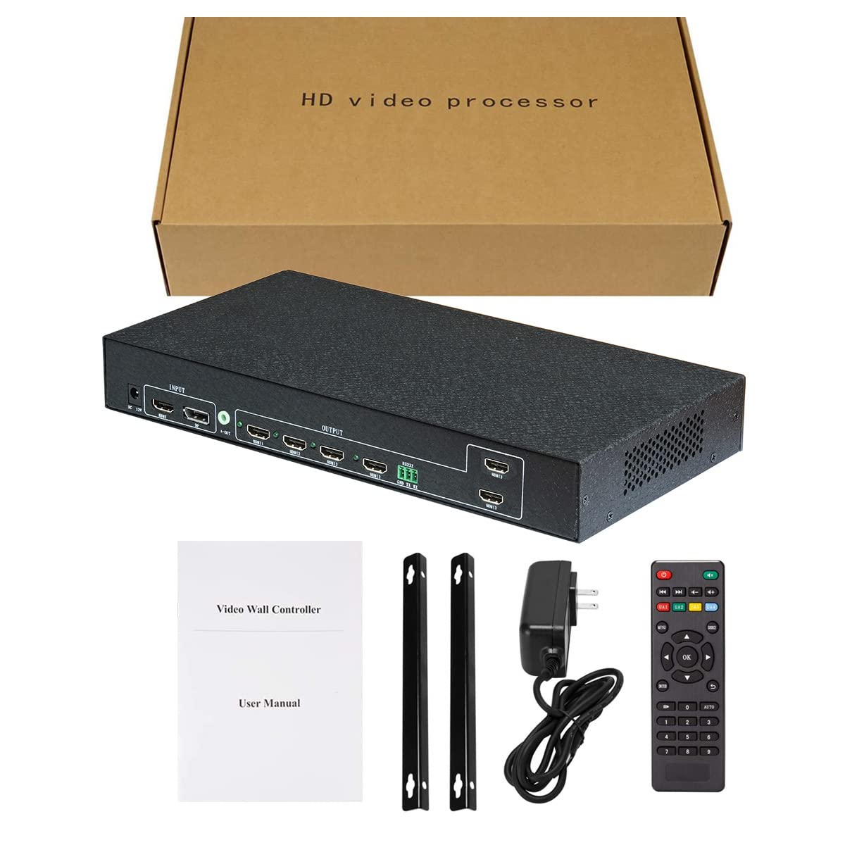 4K 60HZ UHD Video Wall Controller, 2x3 3x2 Splice Modes TV Wall Processor for 6 TV Splicing Display Support 5760x2160@30Hz Inputs and Point to Point Output Support 1x5 1x6 3x2 2x3 2x2 ect 22 Modes
