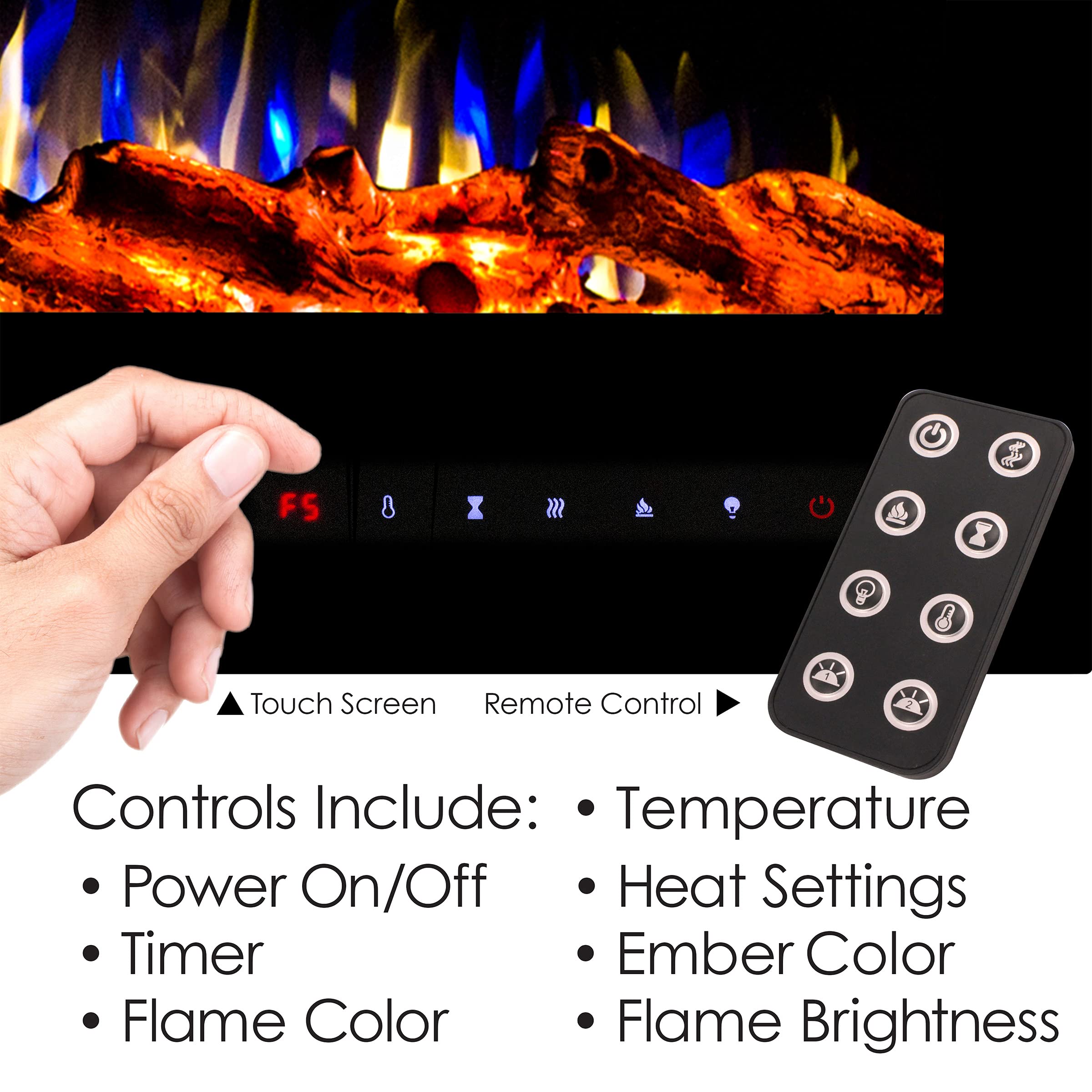 72β Electric Fireplace-Front Vent, Wall Mount or Recessed-3 Color LED Flame, 10 Fuel Bed Colors & 3 Media-Touch Screen & Remote Control by Lavish Home