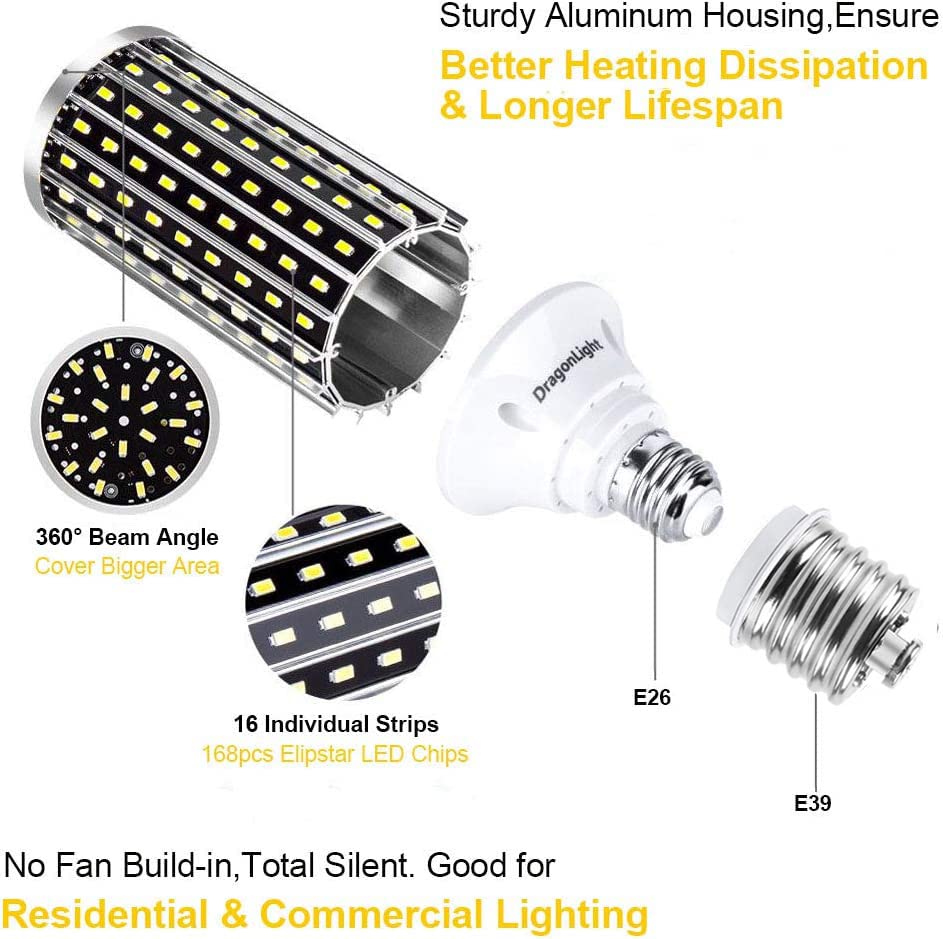 50W Super Bright LED Corn Light Bulbs(400 Watt Equivalent) - E26/E39 Mogul Base LED Bulbs - 6000K Daylight 5000 Lumens for Large Area Lighting [Twin Value Pack]