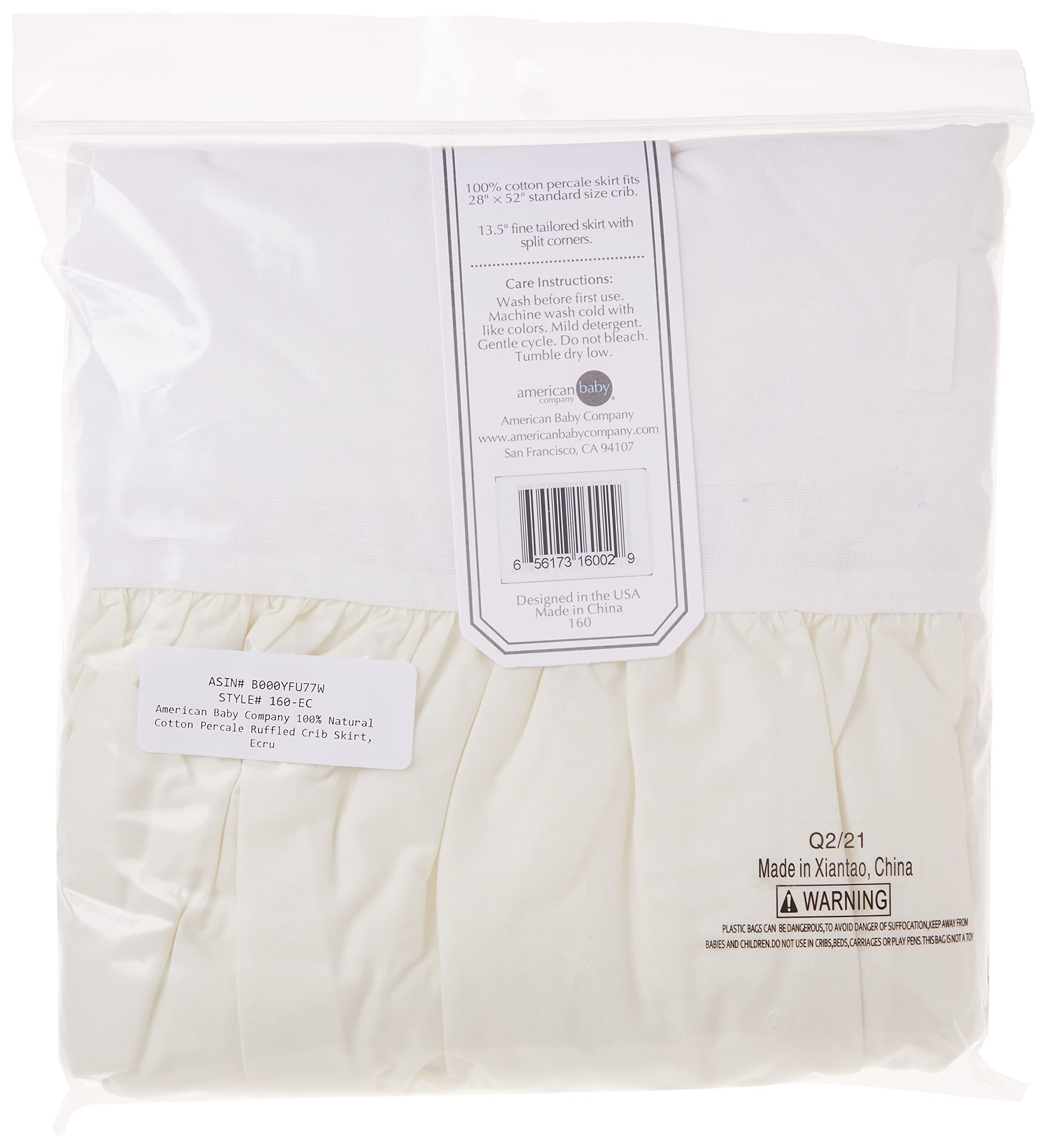 American Baby Company 100% Natural Cotton Percale Ruffled Crib Skirt, Red, 52"L x 28"W + 13.5"