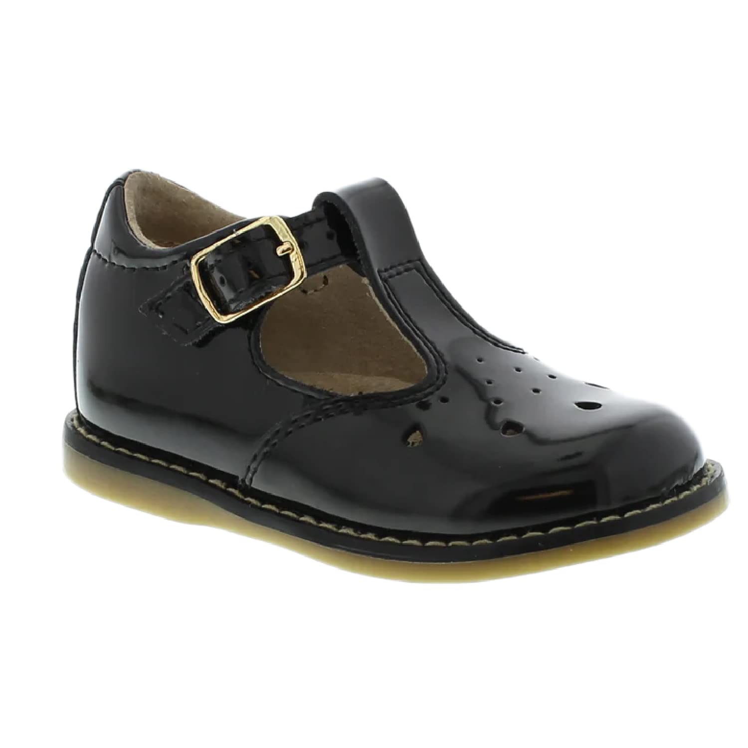 FOOTMATES Harper Mary Jane T-Strap Girls Flat Leather Walking Shoes with Custom-Fit Insoles, Slip-Resistant Non-Marking Outsoles - for Toddlers and Little Kids, Ages 1-8, Black Patent 3 Infant M/W