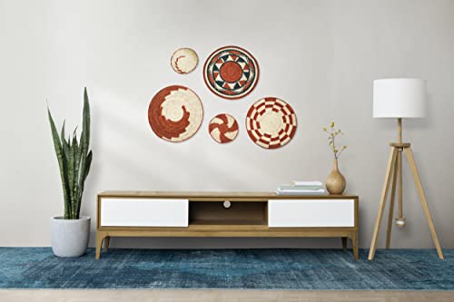 Artizenway Handmade Flat Wall Decor Basket Set of 5-Boho Wall Hanging Basket Crafted From Date Palm Leaves -Suitable For Bedroom, Living Room, Rest Room Or Dining Table