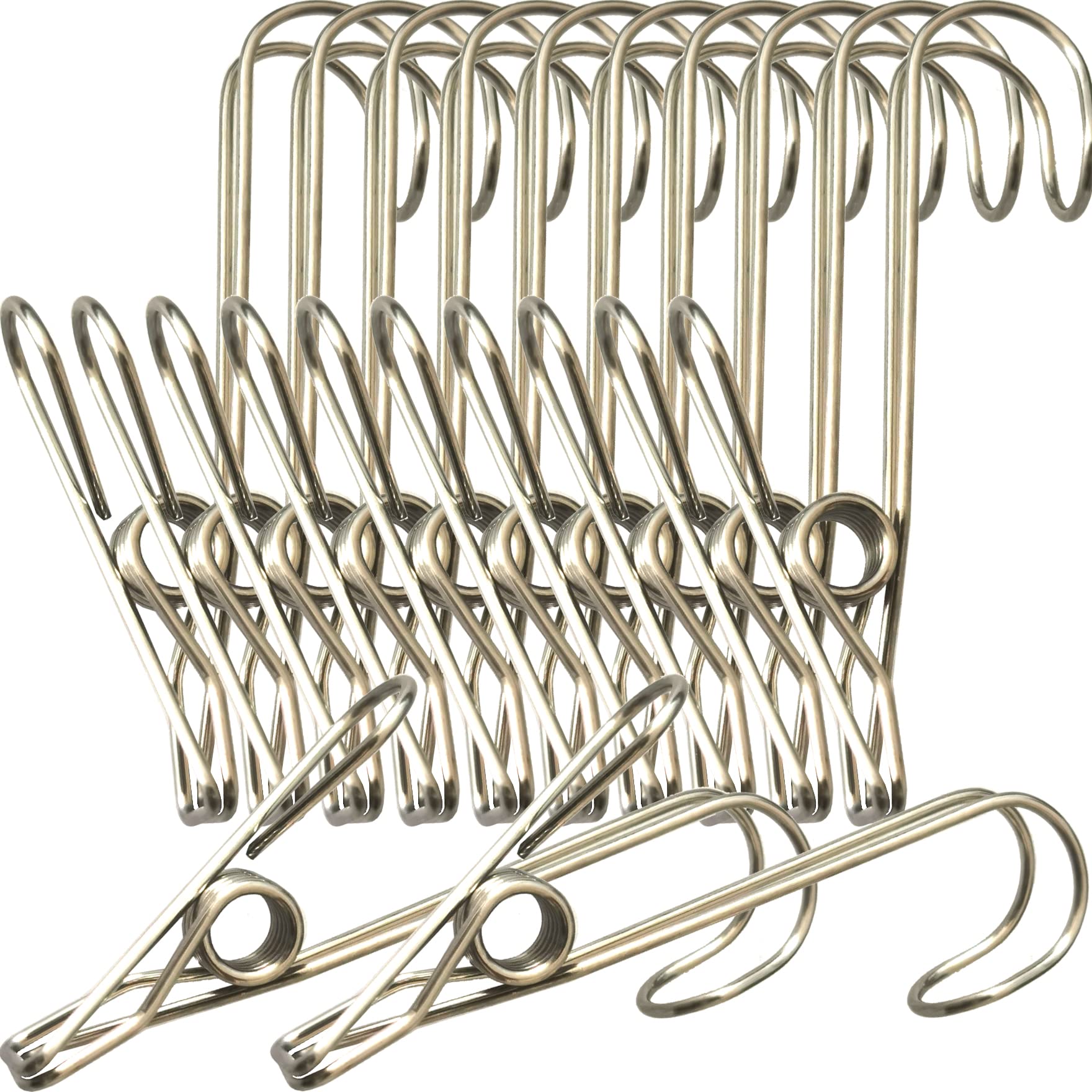 JZMYXA Stainless Steel Clothes Pins, 304 Stainless Steel Metal Long Tail Clothes Pins Stainless Steel Hook Clothes Pins Large Rust-Proof Clothes Pins (24)