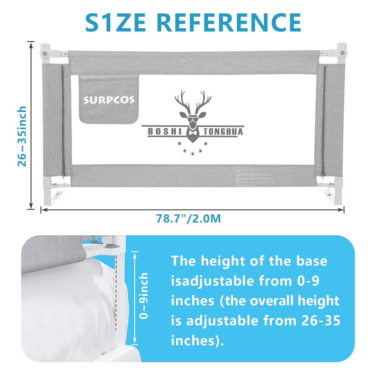 SURPCOS Bed Rails for Toddlers -New Upgraded Extra Long Bed Guardrail for Kids Great Fit for Twin, Double, Full-Size Queen & King Mattress (One Side 78.7 x 26 Inch, Buck)
