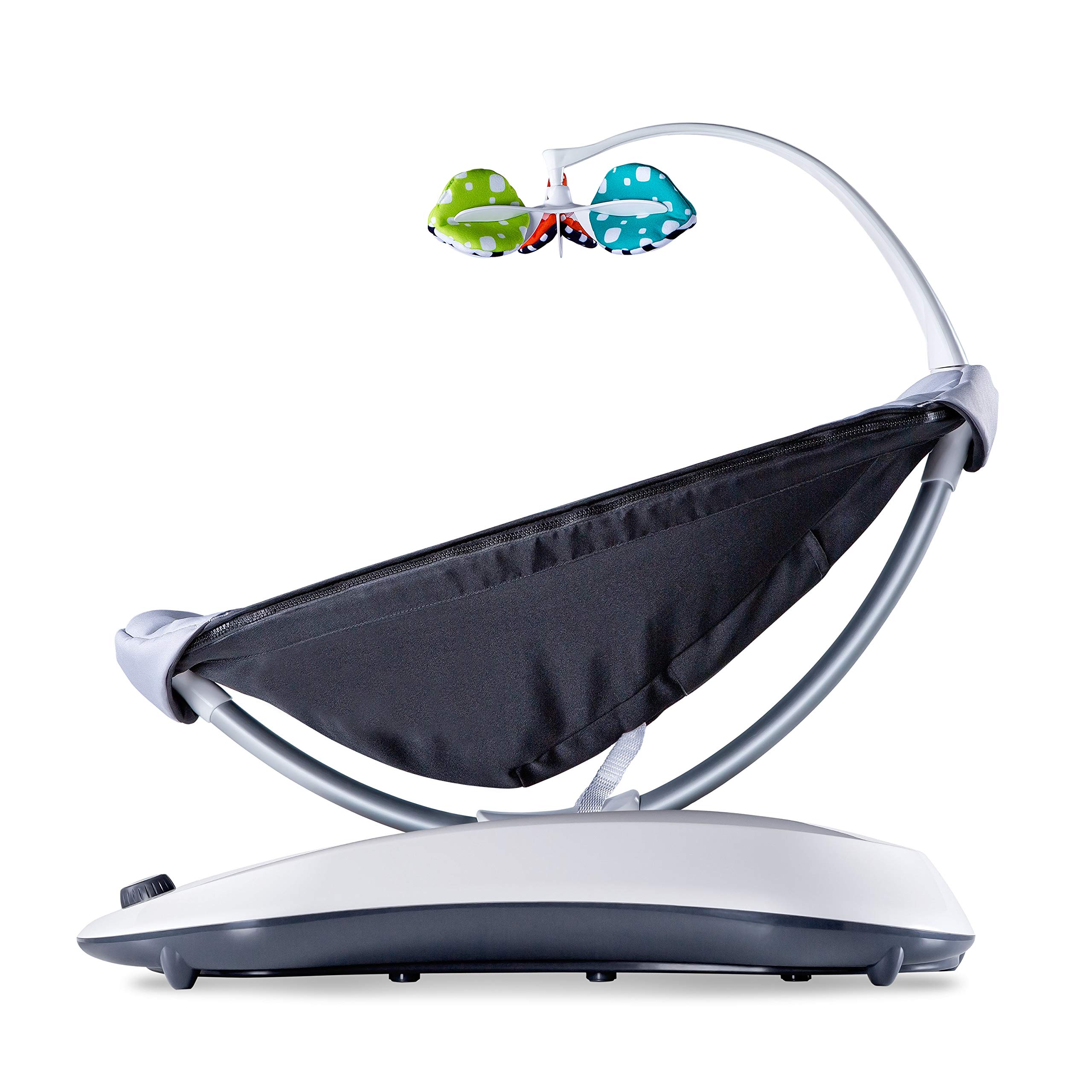 4moms RockaRoo Baby Rocker + Safety Strap Fastener, Compact with Front to Back Gliding Motion, Grey Classic