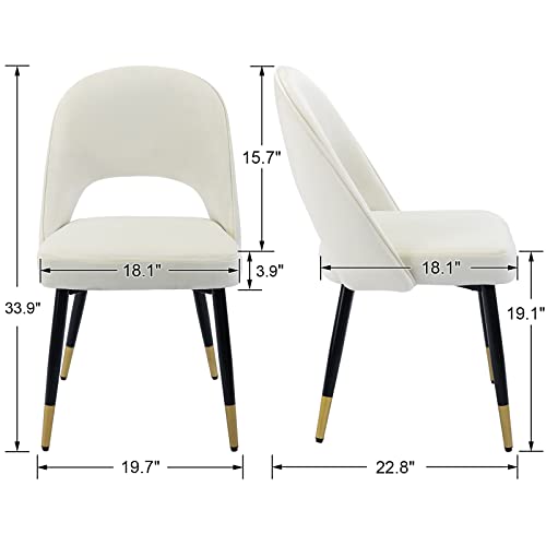DUOMAY Modern Dining Chair Set of 4 with Open Back, Velvet Upholstered Armless Chair with Metal Frame Side Chair for Kitchen Dining Room Living Room, Beige