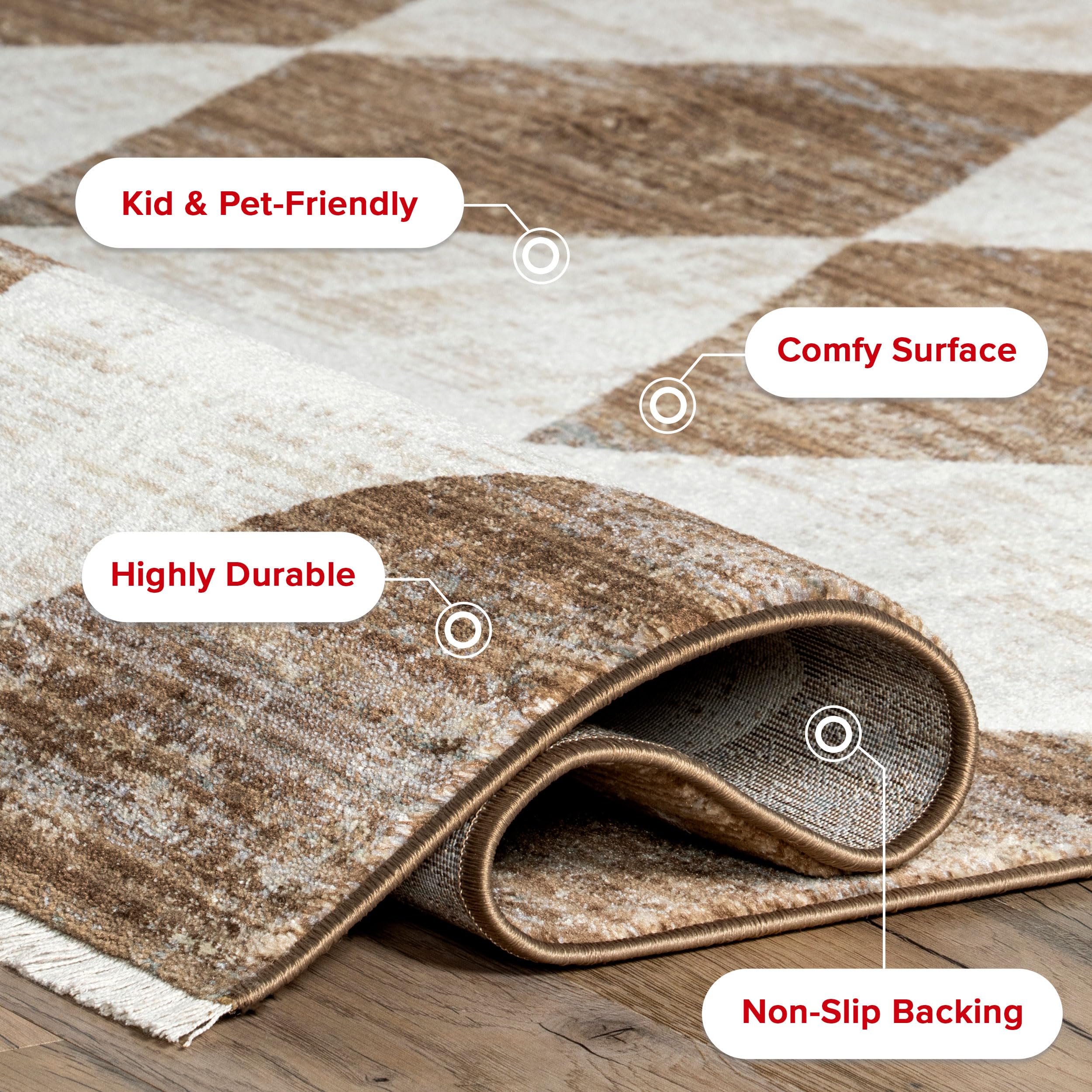 nuLOOM Fringed Performance Indoor Area Rug, Power Loomed, Easy Clean, Durable, Non-Shed, 10' x 13', Meline Beige