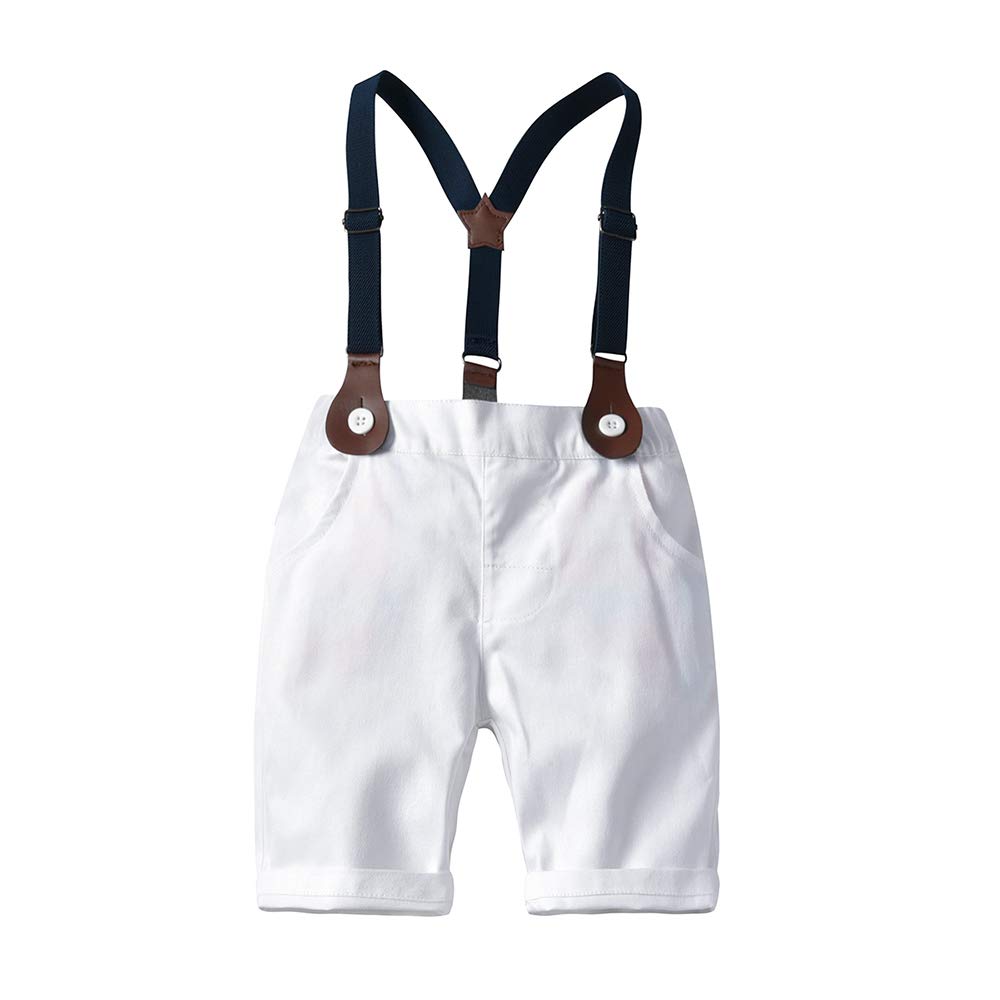 Moyikiss Studio Baby Boys Gentleman Outfit Suits, Infant Boys Short Pants Set, Short Sleeve Shirt+Suspender Pants+Bow Tie (Pink, 120/5Years)
