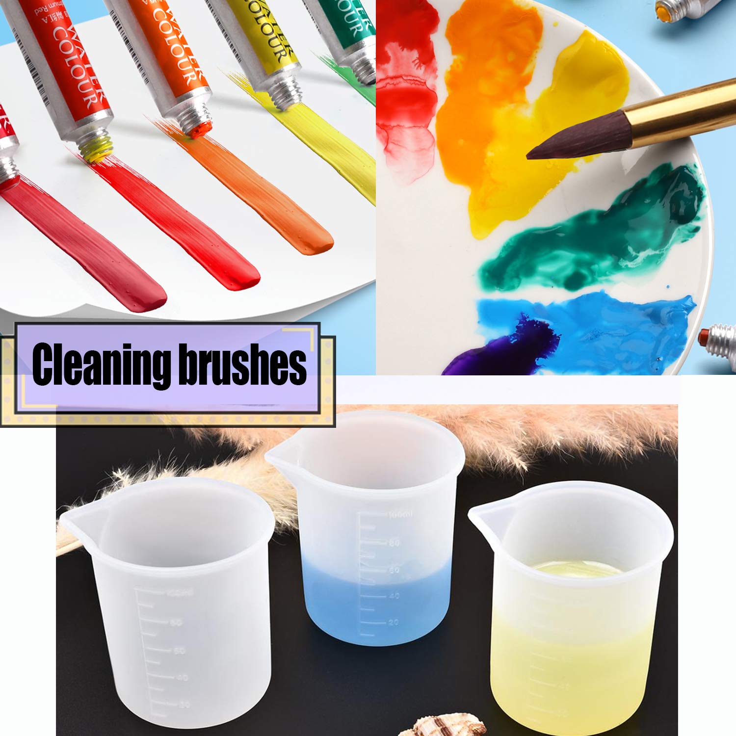 58 Pcs Silicone Mixing Cups Tools Kit, 100 ml Silicone Measuring Cups Non-Stick Silicone Mixing Cups for Resin Epoxy Resin Cups Glue Tools for Handmade Craft Resin with Mixing Sticks