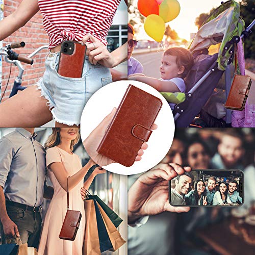 CASEOWL Wallet Case Compatible for iPhone 12/12 Pro, Magnetic Detachable Slim Case with 9 Card Slots, Hand Strap,Compatible for iPhone 12/12 Pro 6.1 inch 2020, 2 in 1 Folio Leather Wallet Case(Brown)