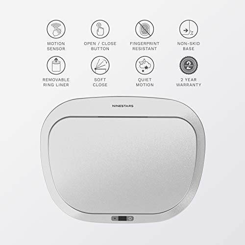 NINESTARS DZT-80-35 Automatic Touchless Infrared Motion Sensor Trash Can, 21 Gal 80L, Heavy Duty Stainless Steel Base (Oval, Silver/Brush Lid) Trashcan, SS