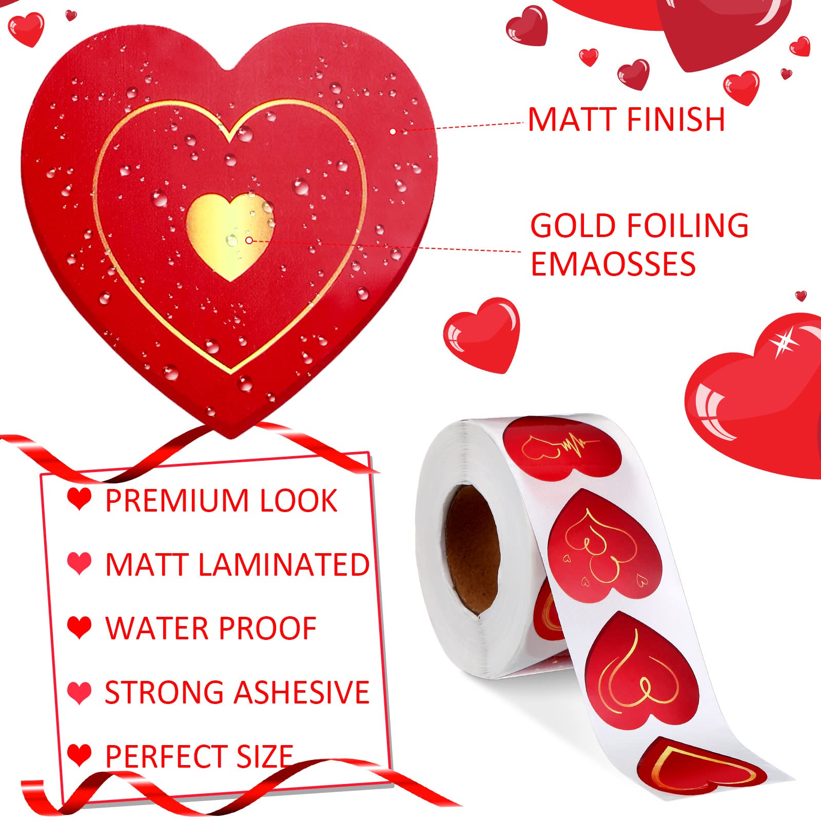 600 Pcs Valentine's Day Red Heart Stickers 1.5 Inch Red Stickers Heart Shape Valentines Stickers for Kids Valentine's Day Envelope Card