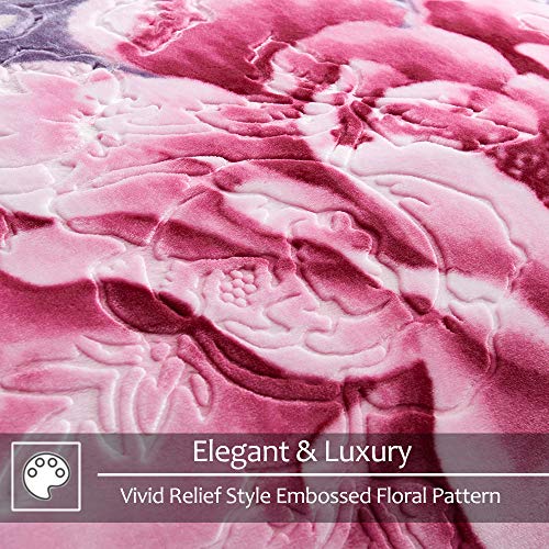 JYK Soft Blanket Heavy Korean Mink Blanket, 5 LB Fleece Blanket - 2 Ply Reversible 520GSM Silky Soft Plush Warm Blanket for Autumn Winter (Queen, Peony/Peony)