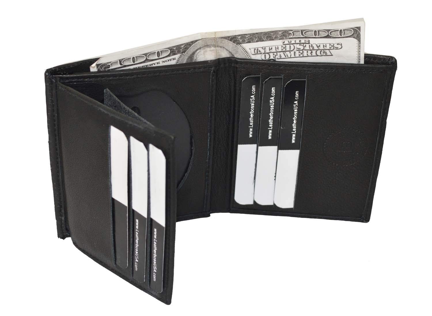 Bi-Fold Badge Holder Wallet, Shield Badge Style with ID window 100% Genuine Leather