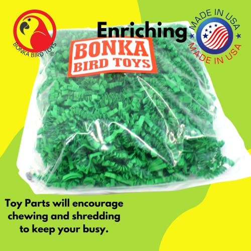 Bonka Bird Toys Colored Crinkle Shred Paper Chew Forage Nesting Treat Natural Multi-Use Craft Part Projects Cockatiels Parakeets Conures Amazons and Other Similar Birds (Green)