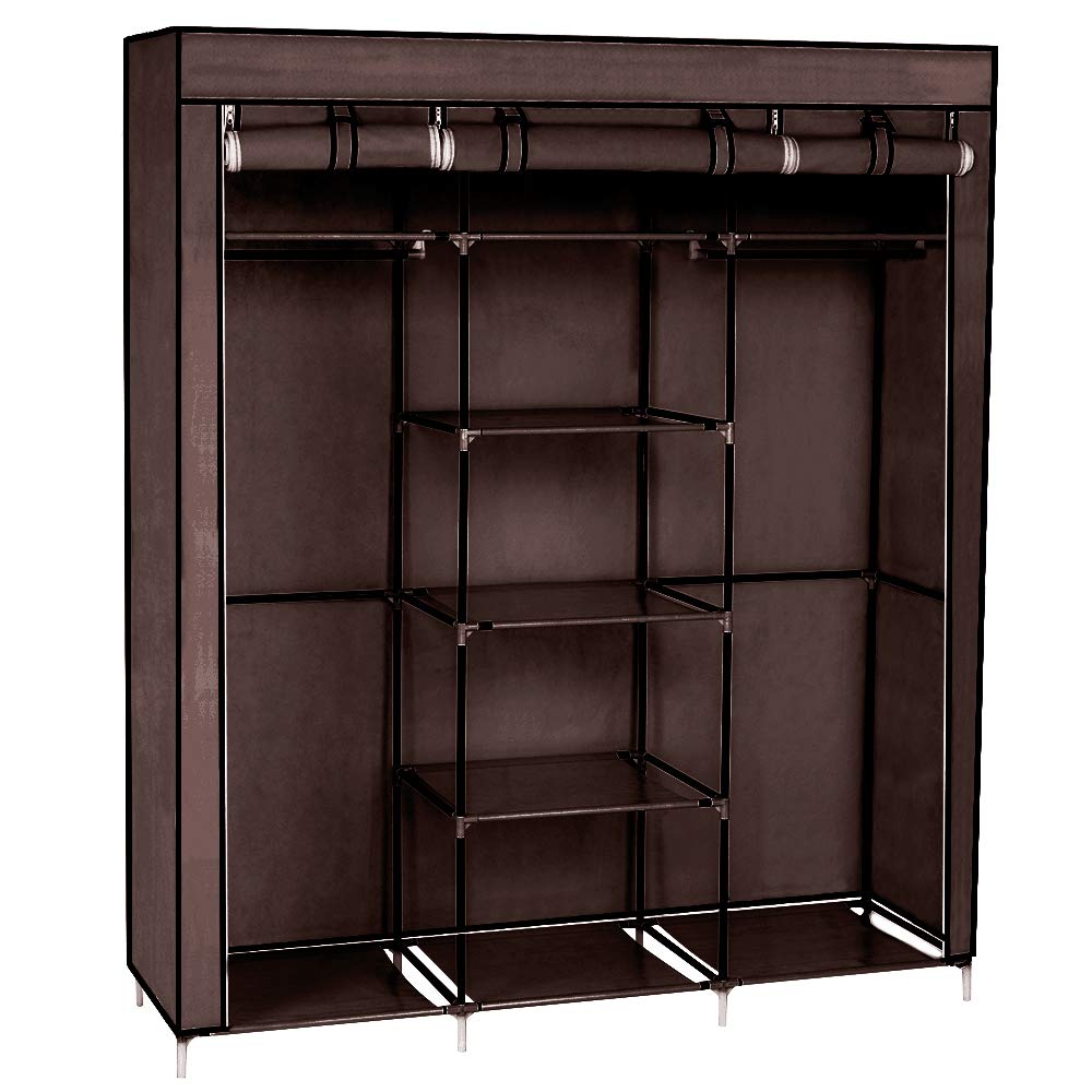 59" Portable Closet Storage Organizer Non-Woven Fabric Clothes Wardrobe (Dark Brown)