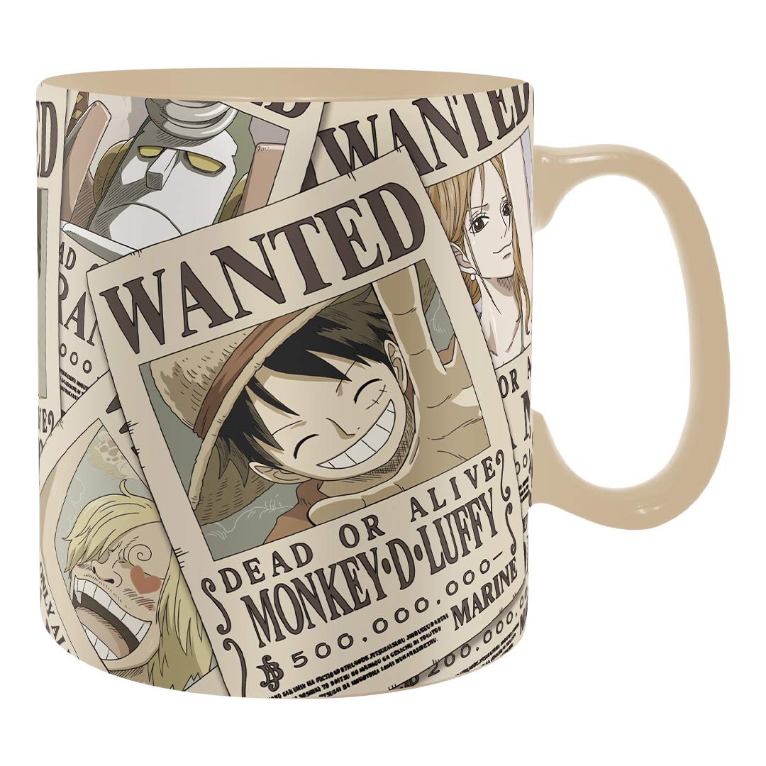ABYSTYLE One Piece Straw Hat Crew Magic Heat Change Ceramic Coffee Tea Mug 16 Oz. & Absorbent Coaster Gift Set Anime Manga Drinkware 2 Pcs
