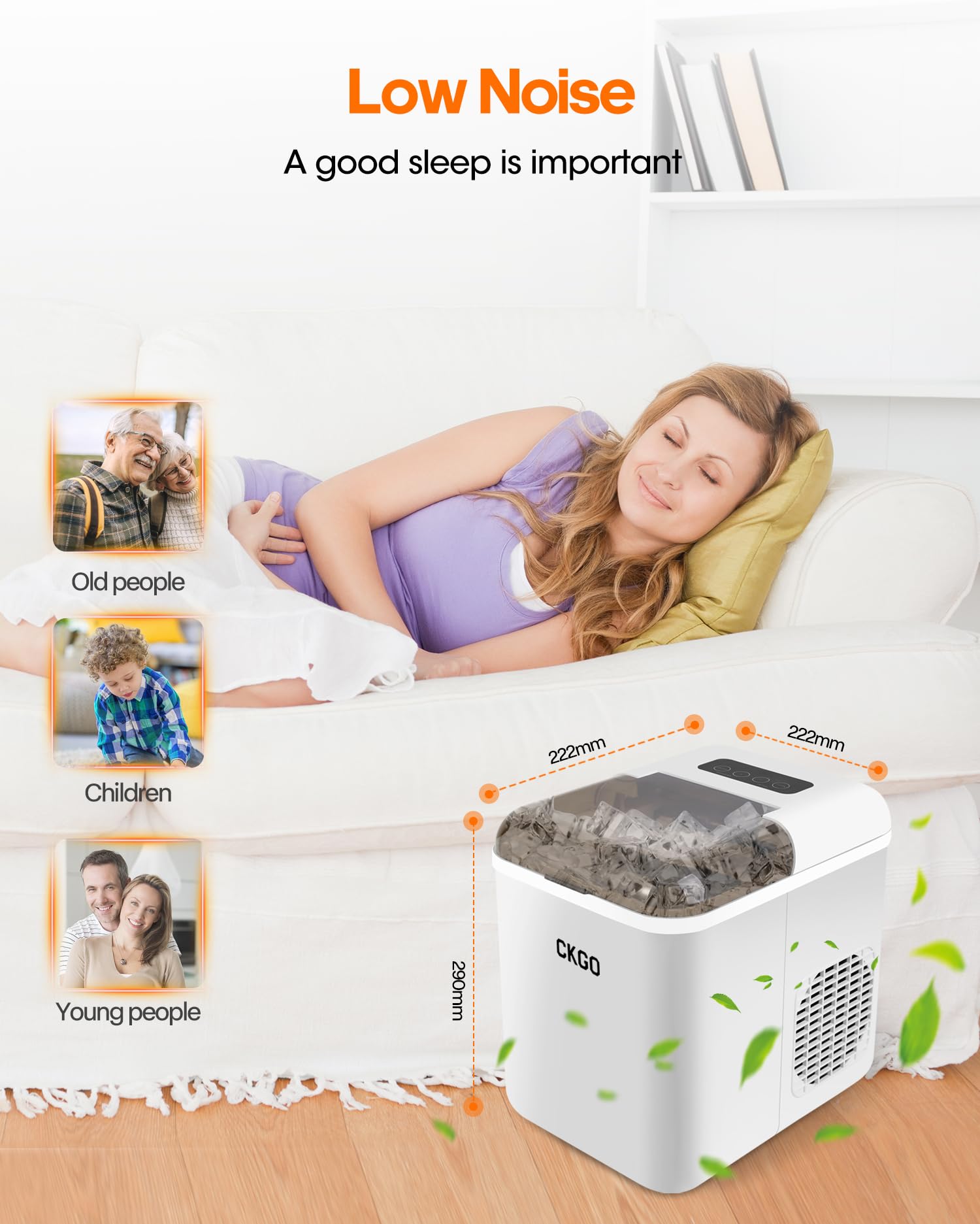 Smart Ice Maker Countertop, Compact Wi-Fi Ice Machine with App Control, 33 lbs per Day 9 Cubes in 6 Mins 2 Sizes Bullet Ice Makers Self-Cleaning Ideal for Home Kitchen Camping RV
