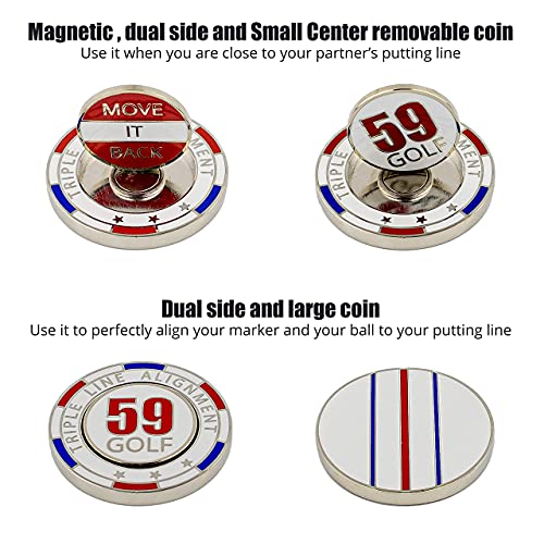 59Golf - Golf Ball Triple line Marker + Permanent Markers (red and Blue + Poker chip)