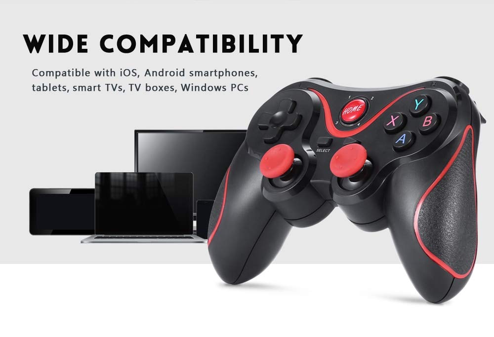 Calvas ACCEWIT X3 updated t3 Gamepad Joystick Wireless Bluetooth 3.0 Android Gamepad Gaming Remote Control for phone PC Tablet TV Box - (Color: Black red)