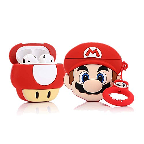 ZAHIUS Airpods Silicone Case Funny Cover Compatible for Apple Airpods 1&2 [Cartoon Pattern][Best Gift for Girl Boy](2PACK Super Mario/Super Mushroom)