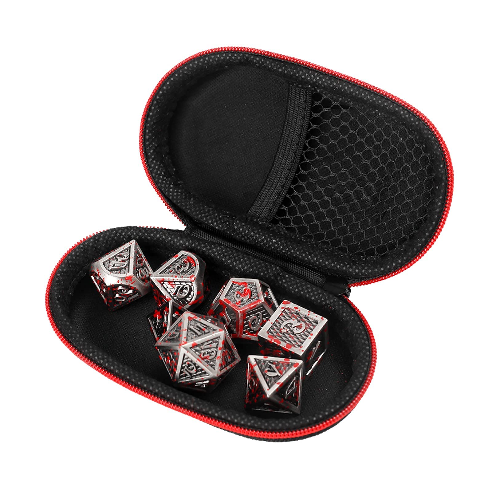 Bloodstained Metal DND Dice Set of 7Pcs with Storage Box, Dragon Scale D&D Dice Set with Oversized D20 for Tabletop Roleplaying Games, Dungeons and Dragons, DND, D&D