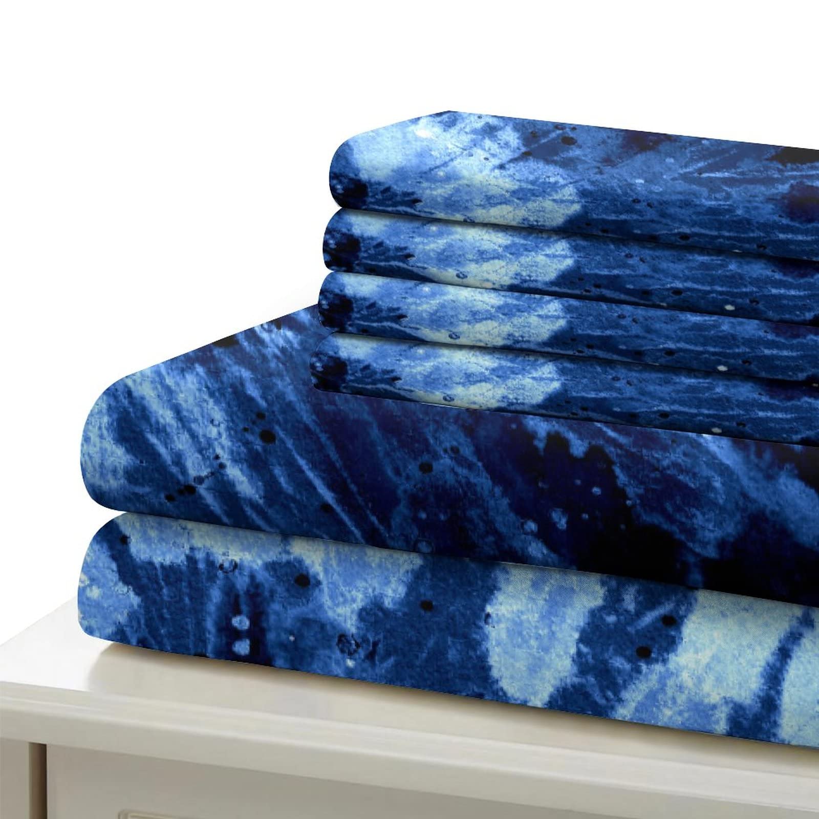 Blue Tie Dye Bedding Set Blue Tie Dye Bedding Cover Spiral Tie Dyed Printed Bed Comforter Cover Set,Boho Bohemian Hippie Bedding Sets Full Size Abstract Printed Quilt Cover Full(203x228cm)