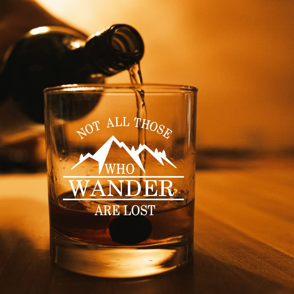 AGMdesign, Funny Not All Those Who Wander are Lost Whiskey Glasses, Unique Gift Idea for Outdoor Mountaineering Enthusiasts, For a Wanderlusting Hiker and Camper Friend