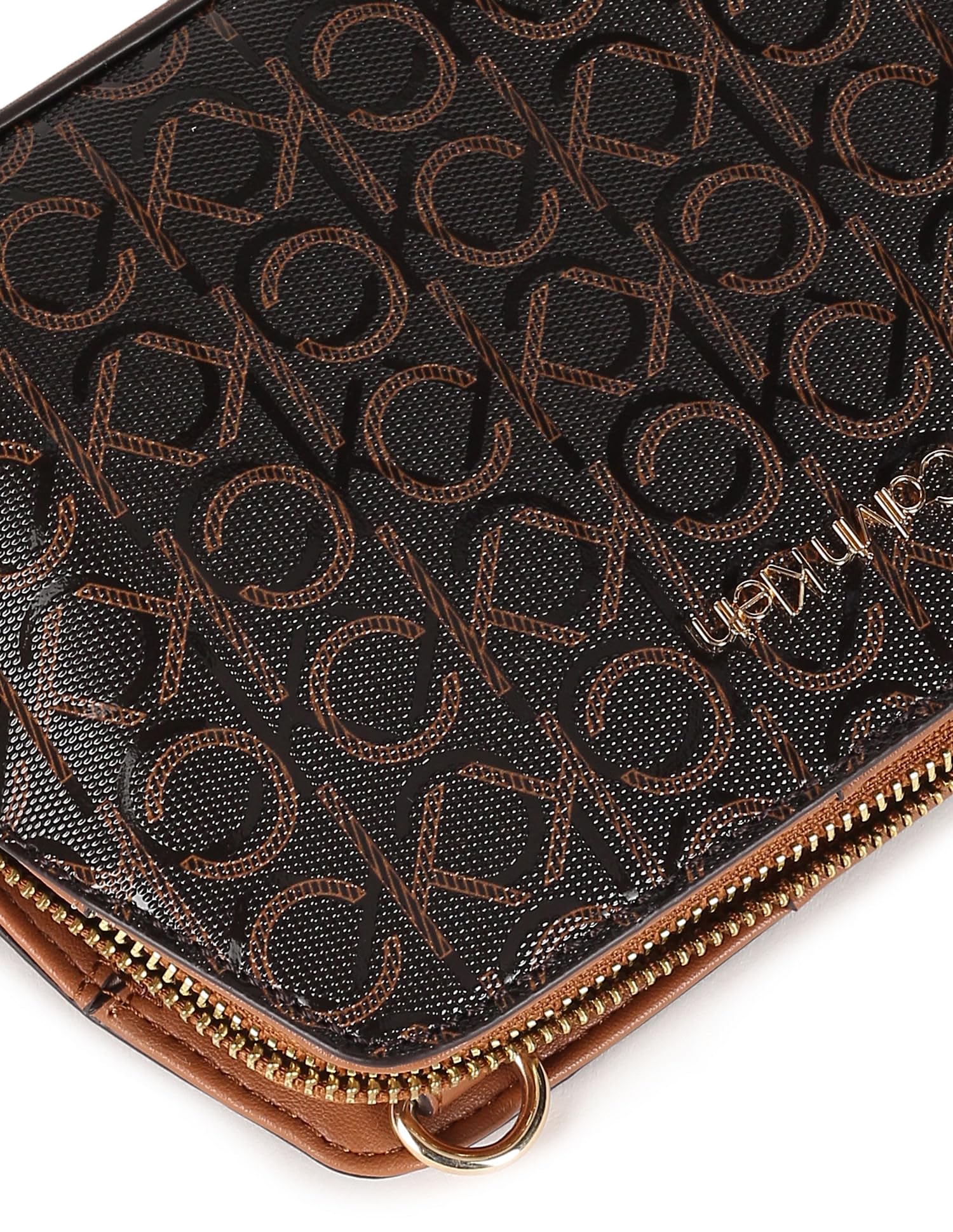 Calvin Klein Hailey Signature Triple Compartment Chain Crossbody, Brown/Khaki/Caramel Linear