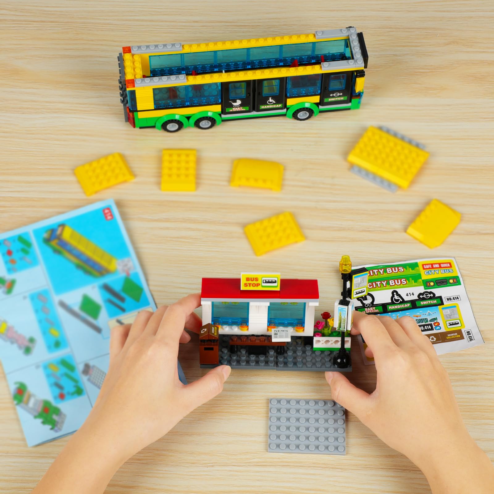 City Town Bus Station Building Block Set - 386 Pieces, Educational Learning Creative STEM Bus Toy, Ideal Gift for Kids, Boys, and Girls Ages 6 and Up