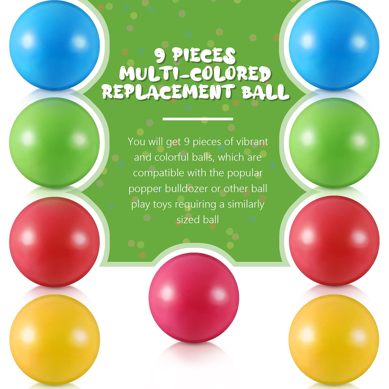 Civaner Multi-Colored Replacement Toy Balls Crush Proof Bulldozer Balls Soft Plastic Air-Filled Ocean Balls for Toddlers 1.75 Inch Balls Toys (9 Pieces)