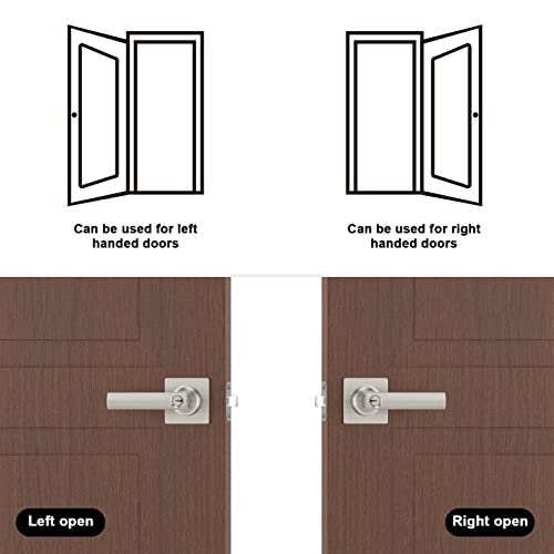 BAOLONG Square Entry Door Levers Locksets in Brushed Nickel,Door Knob with Lock for Bedroom or Front Door Interior Heavy Duty Door Handle.