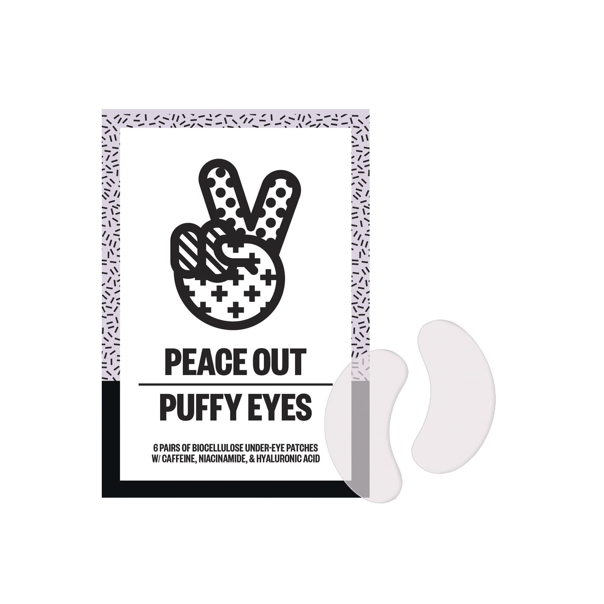 PEACE OUT Skincare Puffy Eyes, Biocellulose Under-Eye Mask, Minimize Puffiness & Tired Eyes with Caffeine and Niacinamide, Under Eye Patches for Dark Circles, 6 pairs