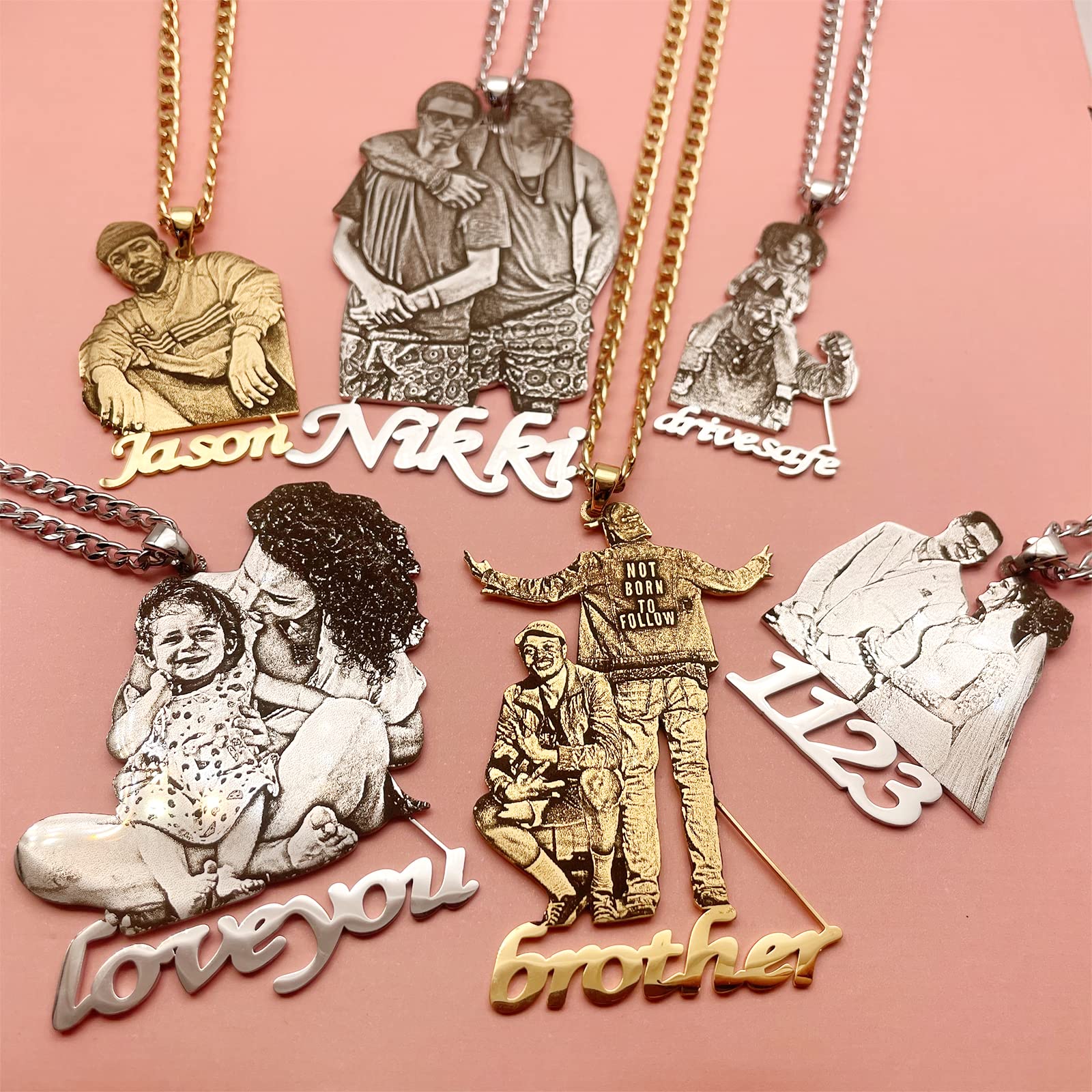 3UMeter Custom Necklace Personalized Necklaces for Women Men Engraved Picture Photo Pendant Necklace 18K Gold Silver Plated Necklace