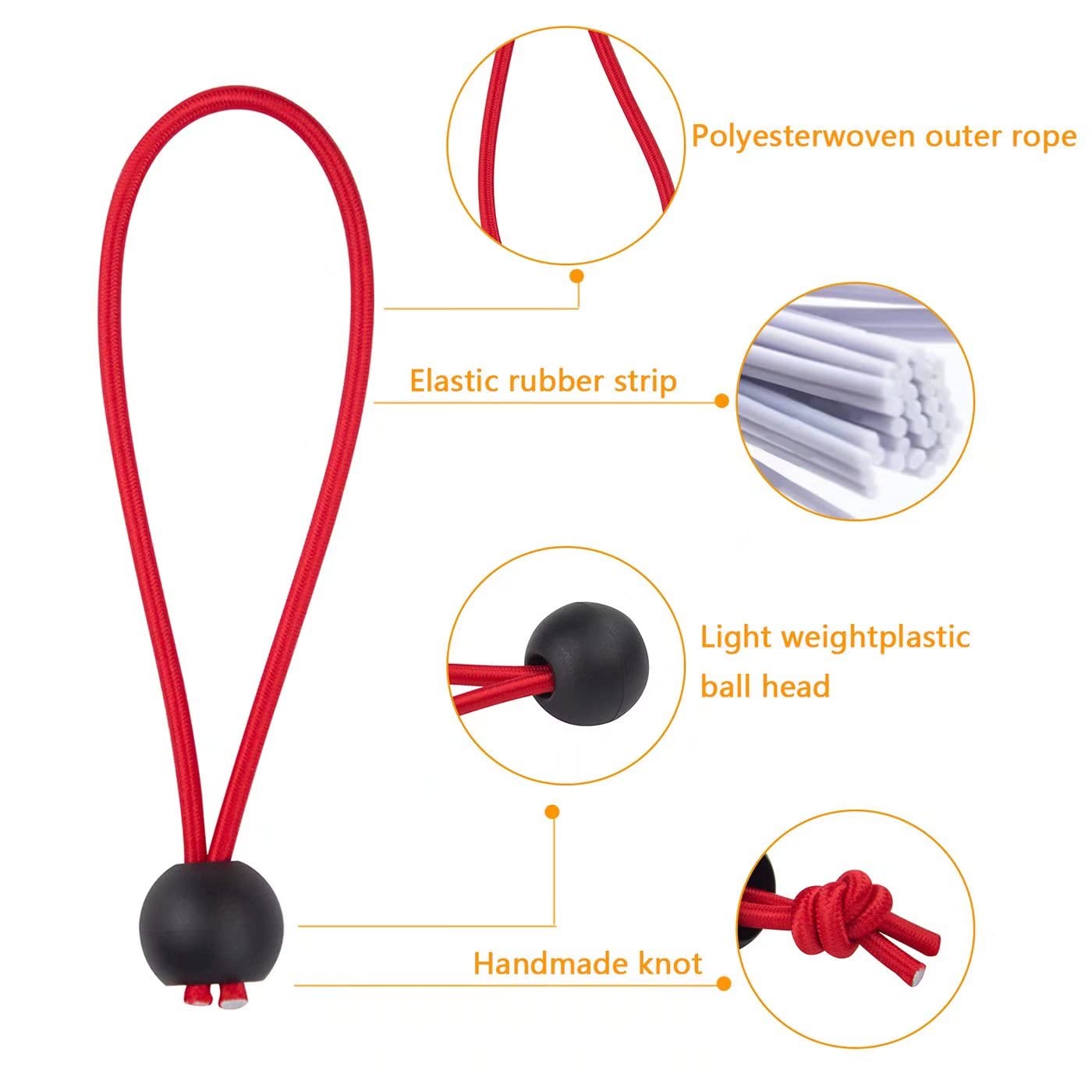 8 Pcs 10 inch Canopy Stakes Spiral Plastic Tent Pegs with 10PCS 6inch Ball Bungee Cords Red Elastic String Cord with Black Ball
