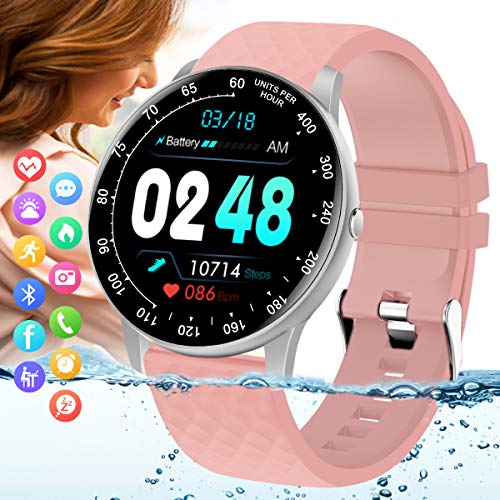 Peakfun Smart Watch with Heart Rate Blood Pressure Monitor IP67 Waterproof Bluetooth Smartwatch Smart Sports Activity Tracker Watch for Men Women Kids Android iOS Phones Pink