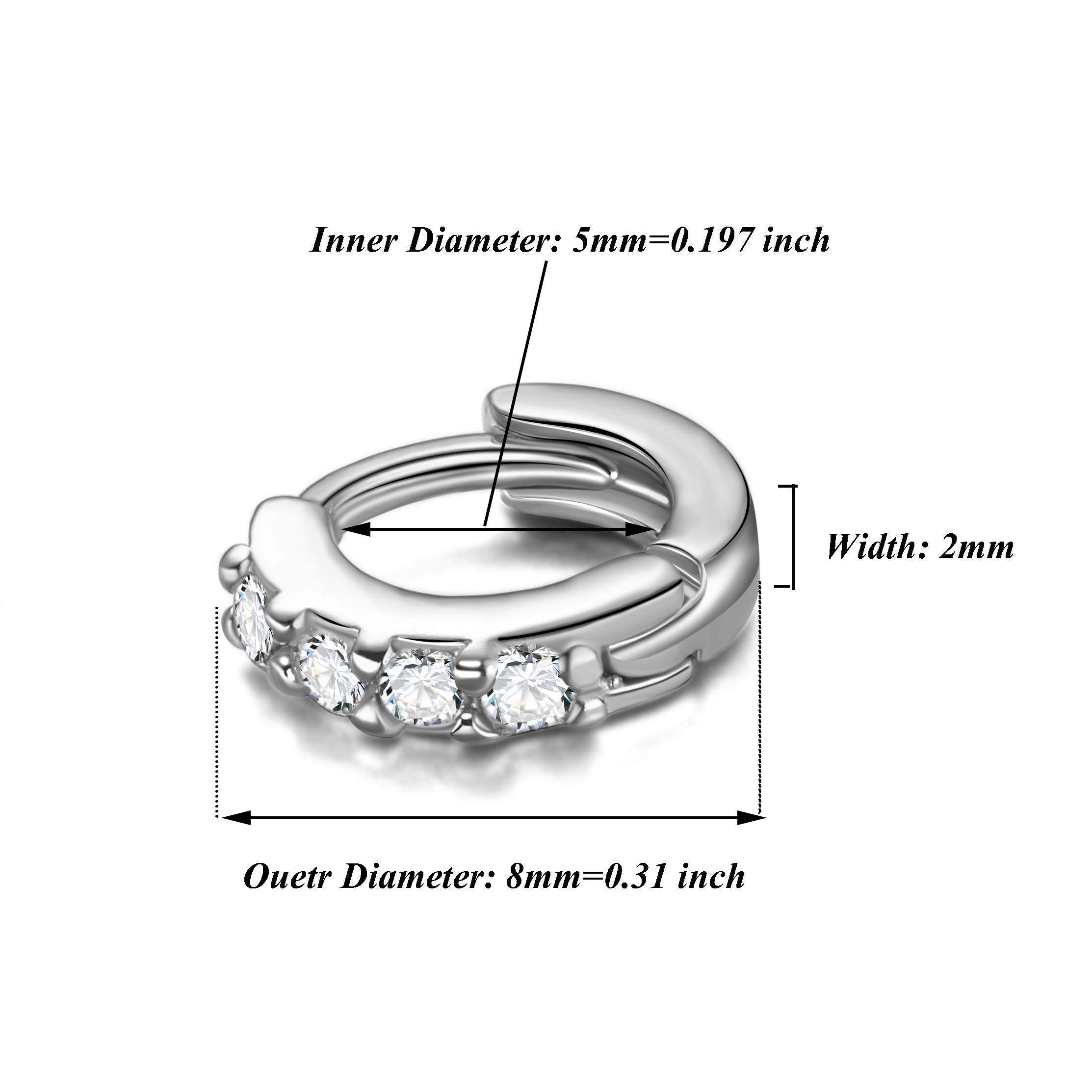 5mm Huggie Earrings 925 Sterling Silver Cubic Zirconia Tiny Hoop Earrings Cute Mini Forward Helix Cartilage Earring Hoop for Women