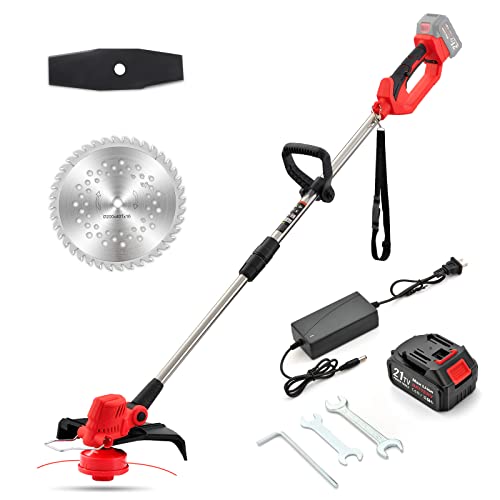 Brushless Weed Wacker, 21V String Trimmer Electric Weed Eater Brush Cutter, 3-in-1 Lightweight Cordless Grass Trimmer Edger Lawn Tool for Yard Trimming and Edging with 6.0Ah Battery Powered
