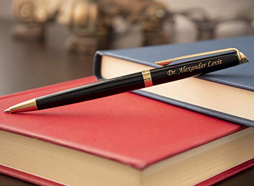 Dayspring Pens Personalized Waterman Pen | Engraved Waterman Hemisphere Lacquer Black with Gold Trim Ballpoint Pen. Luxury Gift Pen. Custom Engraved