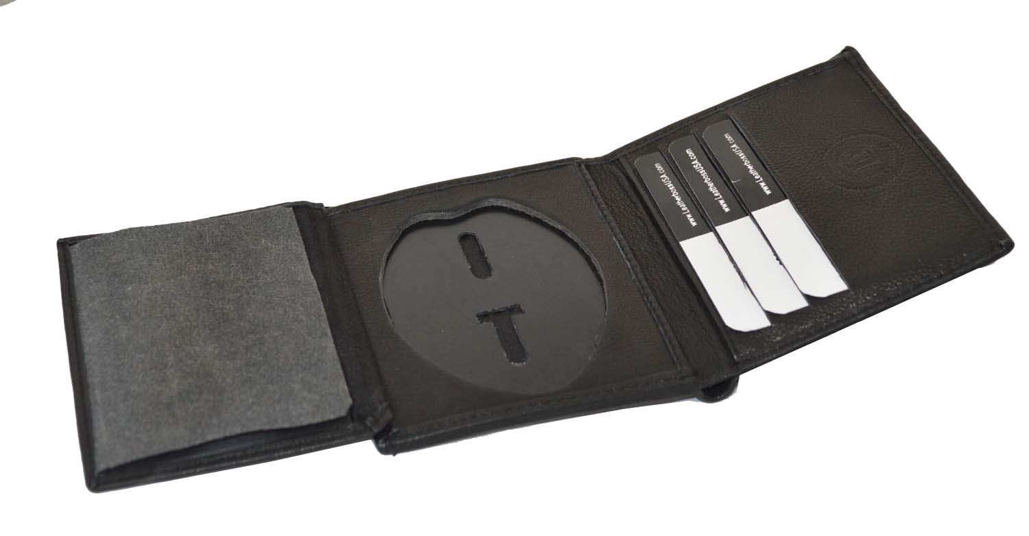 Bi-Fold Badge Holder Wallet, Shield Badge Style with ID window 100% Genuine Leather